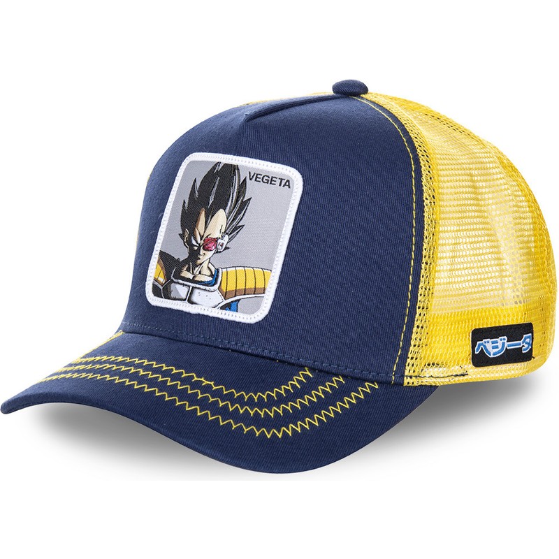 Capslab Vegeta VEG Dragon Ball Yellow and Navy Blue Trucker Hat ...