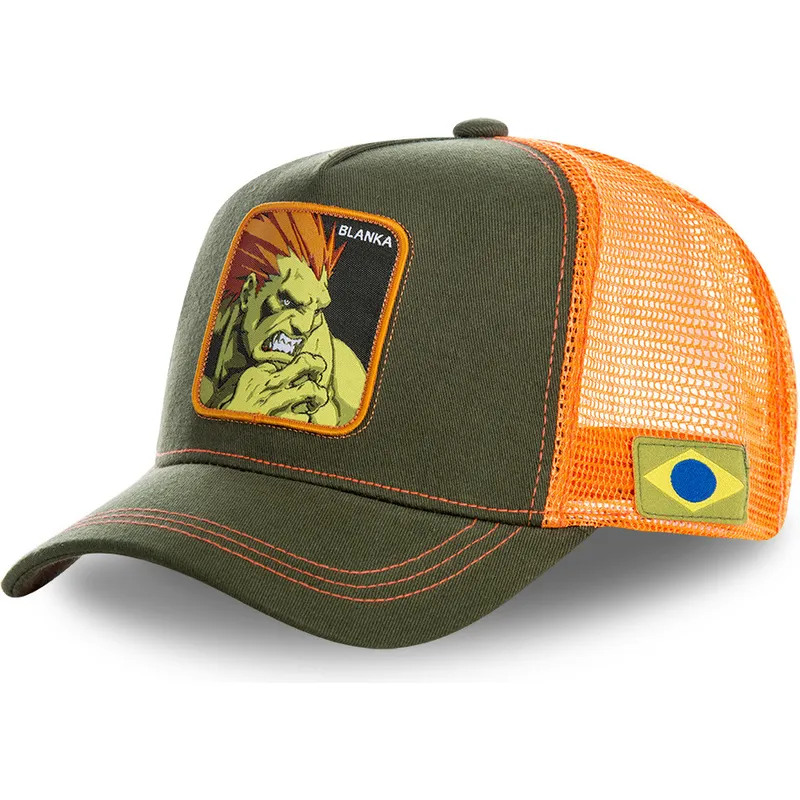 Capslab Blanka BLA Street Fighter Green and Orange Trucker Hat ...