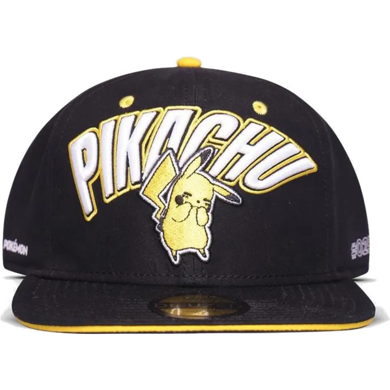 Difuzed Flat Brim Pikachu Embarrassed Pokémon Black Snapback Cap ...