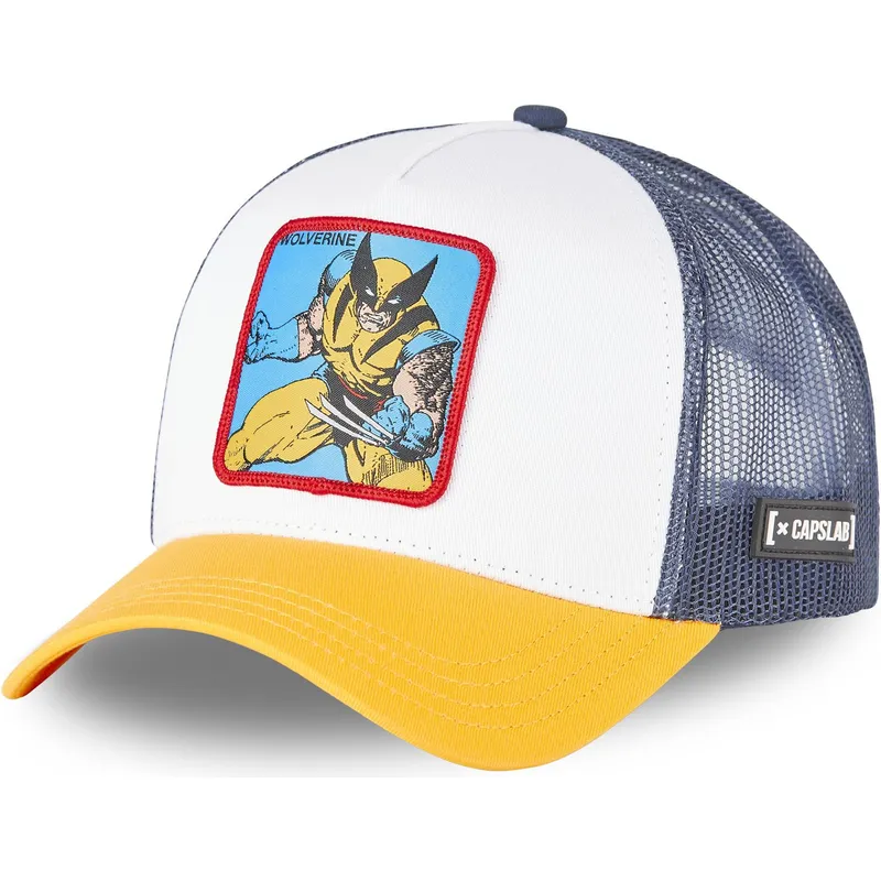 Capslab Wolverine WOL Marvel Comics White, Blue and Yellow Trucker Hat ...