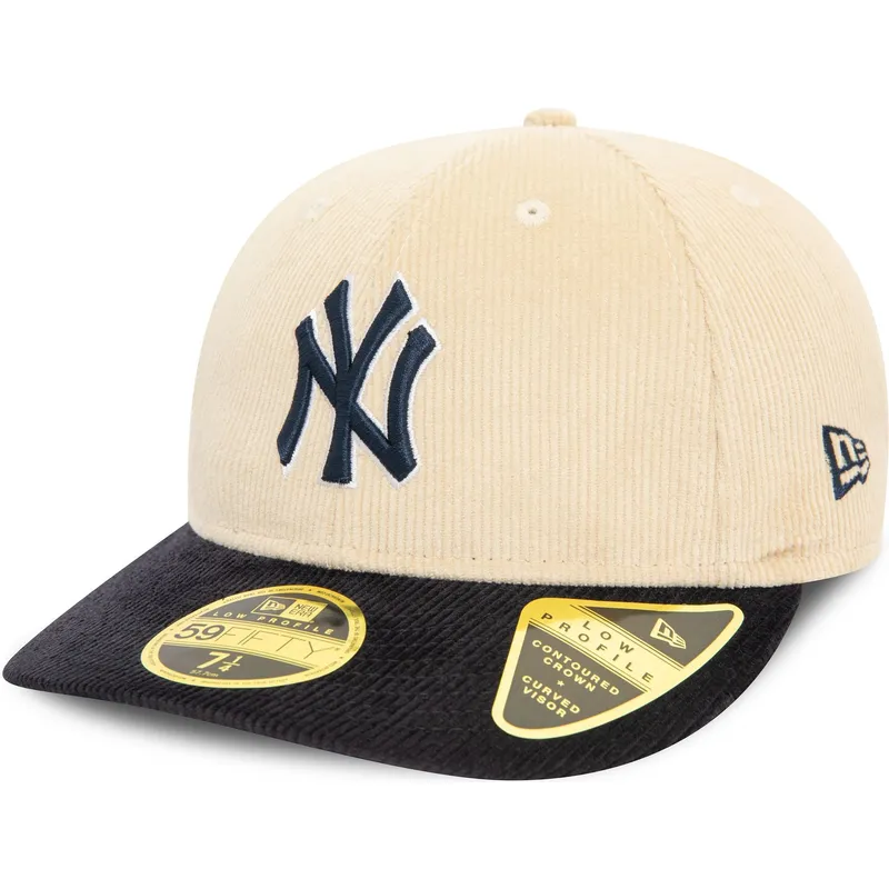 New Era Curved Brim 59FIFTY Low Profile Cord New York Yankees MLB Beige and Navy Blue Fitted Cap ...