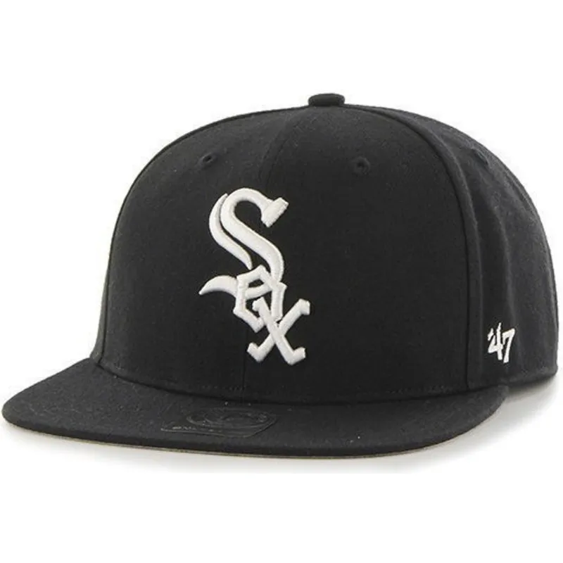 47 Brand Flat Brim MLB Chicago White Sox Smooth Black Snapback Cap ...